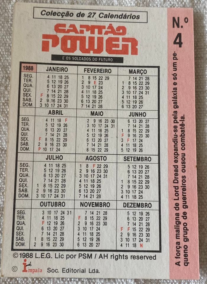 ⭕VTG card pocket calendar 1988 Captain Power Soldiers Future nº 4 ...