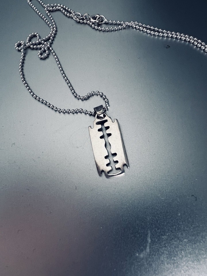 Men's Sterling Silver Razor Blade Pendant, Vintage Gothic Punk Hip Hop ...