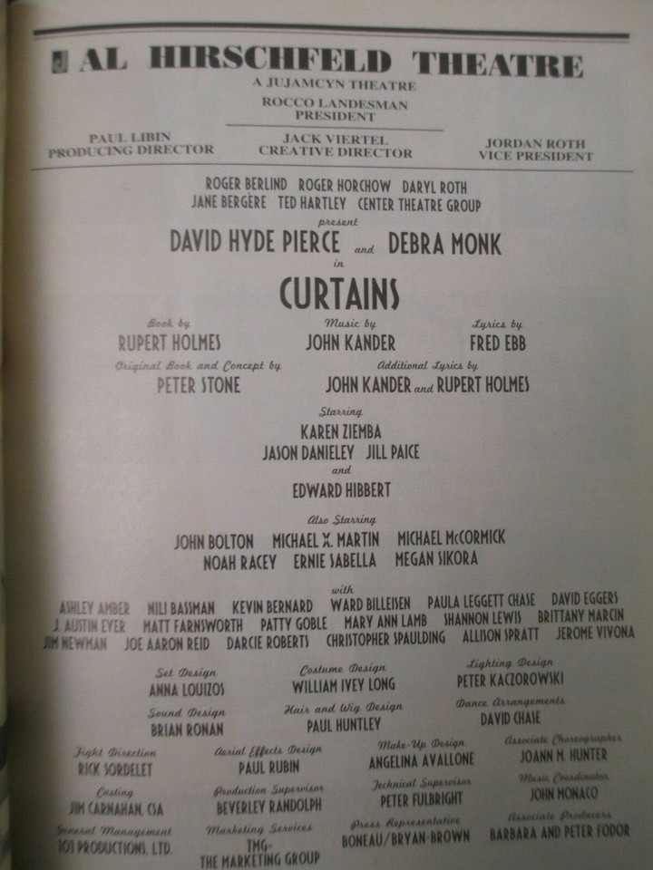 Curtains Playbill August 2007 Al Hirschfeld Theatre David Hyde Pierce ...