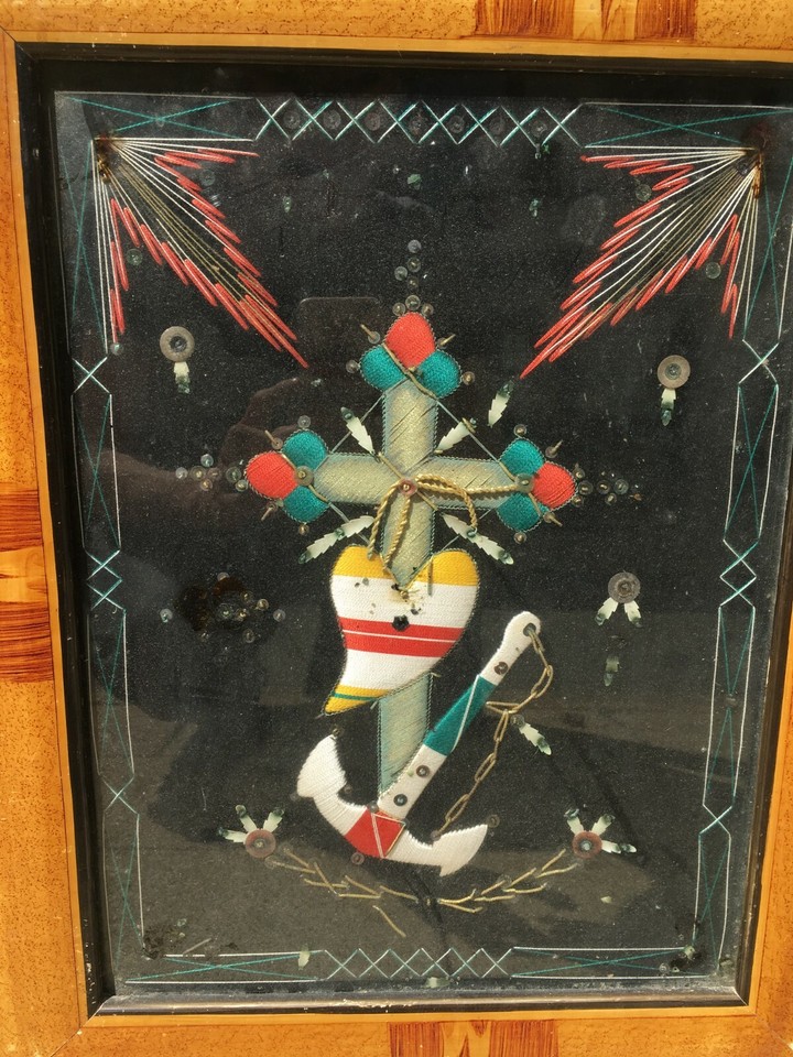 Painting Ex Voto Anchor Marine, Beads, Weaving Cross Heart Sacred Jesus ...