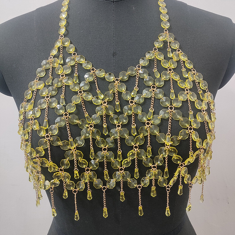Womens Crystal Bralette Top Festival Rave Party Womens Metal Chain Body ...