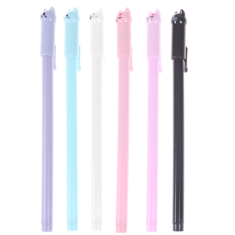 6PCS Cat Pens Kawaii 0.5mm Black Ball Point Gel Pen for School Office ...