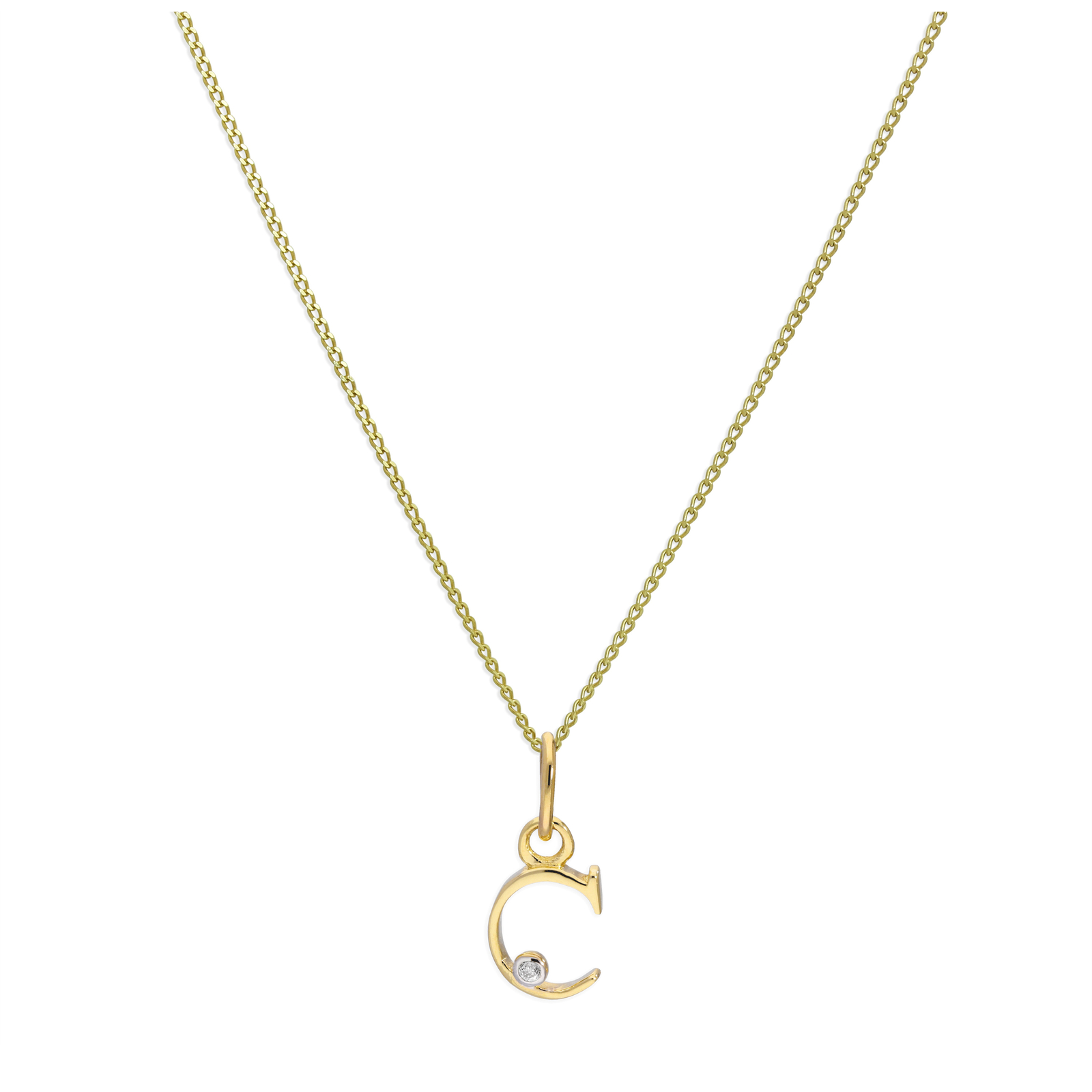 9ct Yellow Gold 0.4pts Diamond Letter C Necklace 16 - 20 Inches | eBay