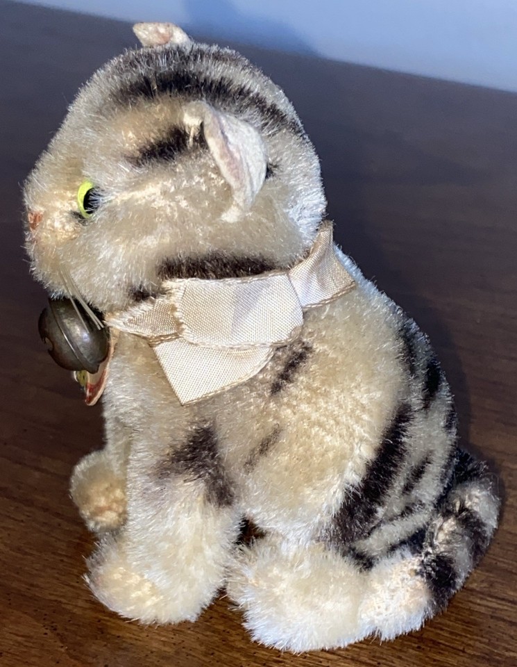 VTG Steiff Miniature Mohair Susi Tabby Cat 1950s Mohair 3.5” Chest tag ...