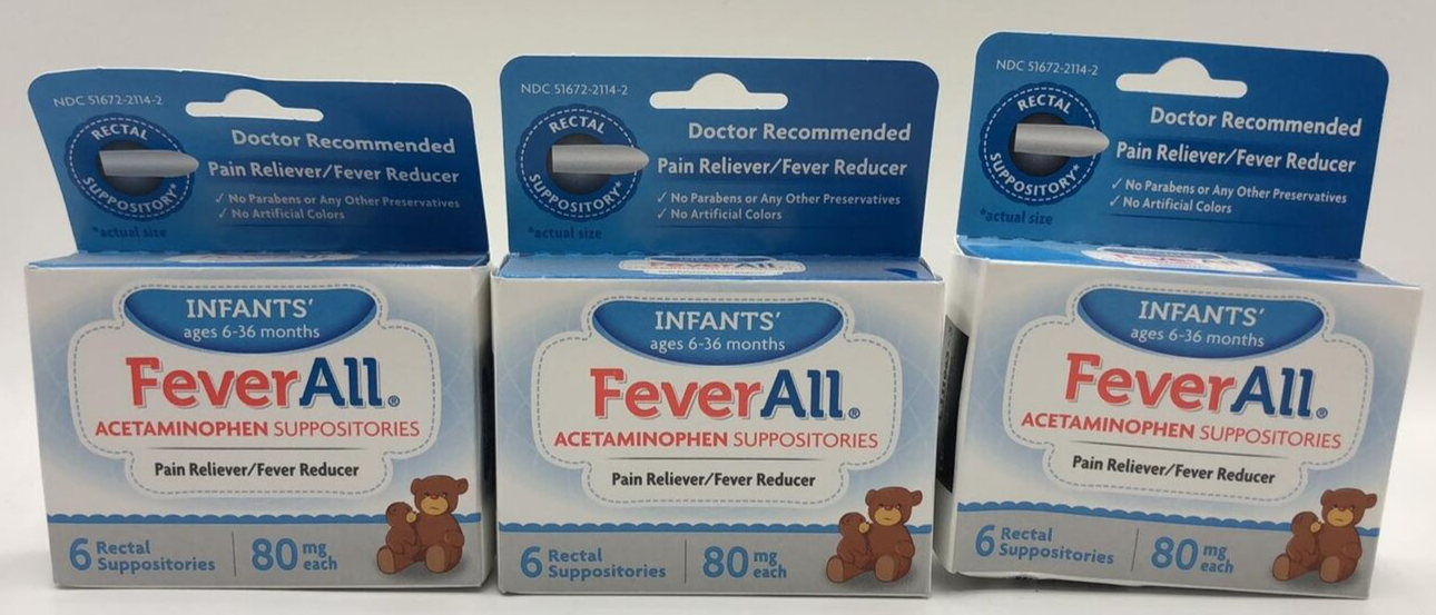 3PK Infants FeverAll Acetaminophen 80mg ~ 6 Rectal Suppositories Each ...