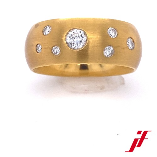 Ring Band 750/18K Yellow Gold With 7 Diamonds 0,42 CT Wesselton Vsi New ...
