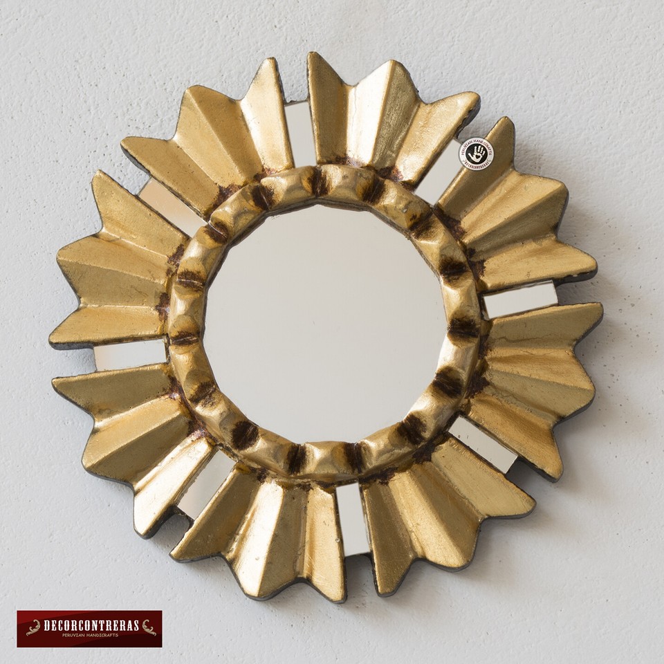 Small Sunburst Mirror set 6 "Gold Sun", Handmade Round mirror Wall 6in ...