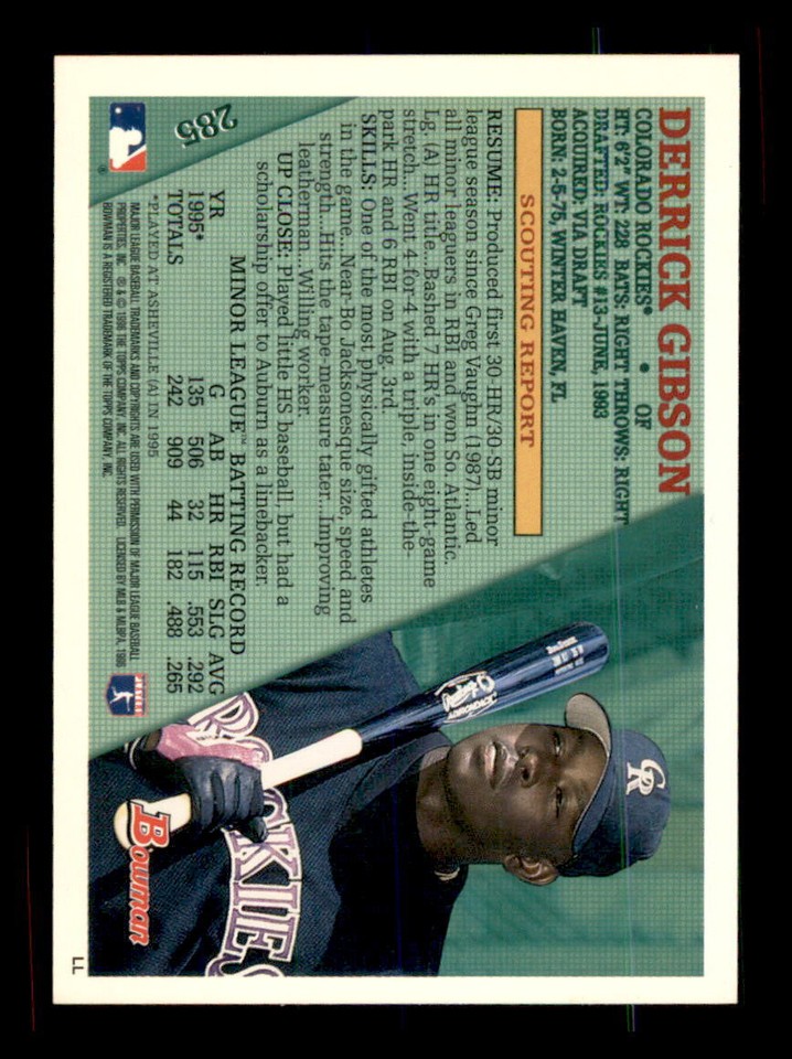 1996 Baseball Bowman Derrick Gibson Colorado Rockies #285 2 | eBay