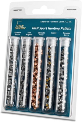 H&N 155 Count / 5 Type HUNTING PELLET SAMPLER 5.5mm .22 Caliber Pellets ...