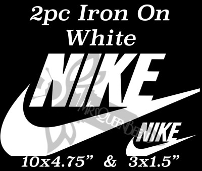 2pc Lot XL Set Iron On WHITE HTV Nike Word & Tic 10x4.75” & 3x1.5” XL ...