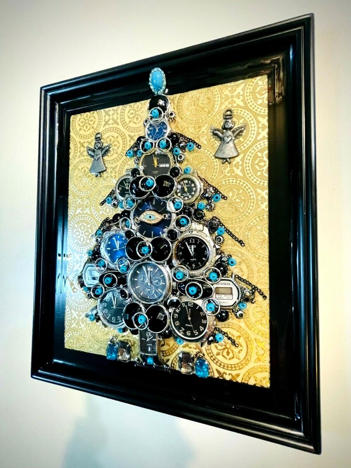 CHRISTMAS TREE, WATCH COLLECTION, FRAMED JEWELRY ONE OF A KIND ART | eBay