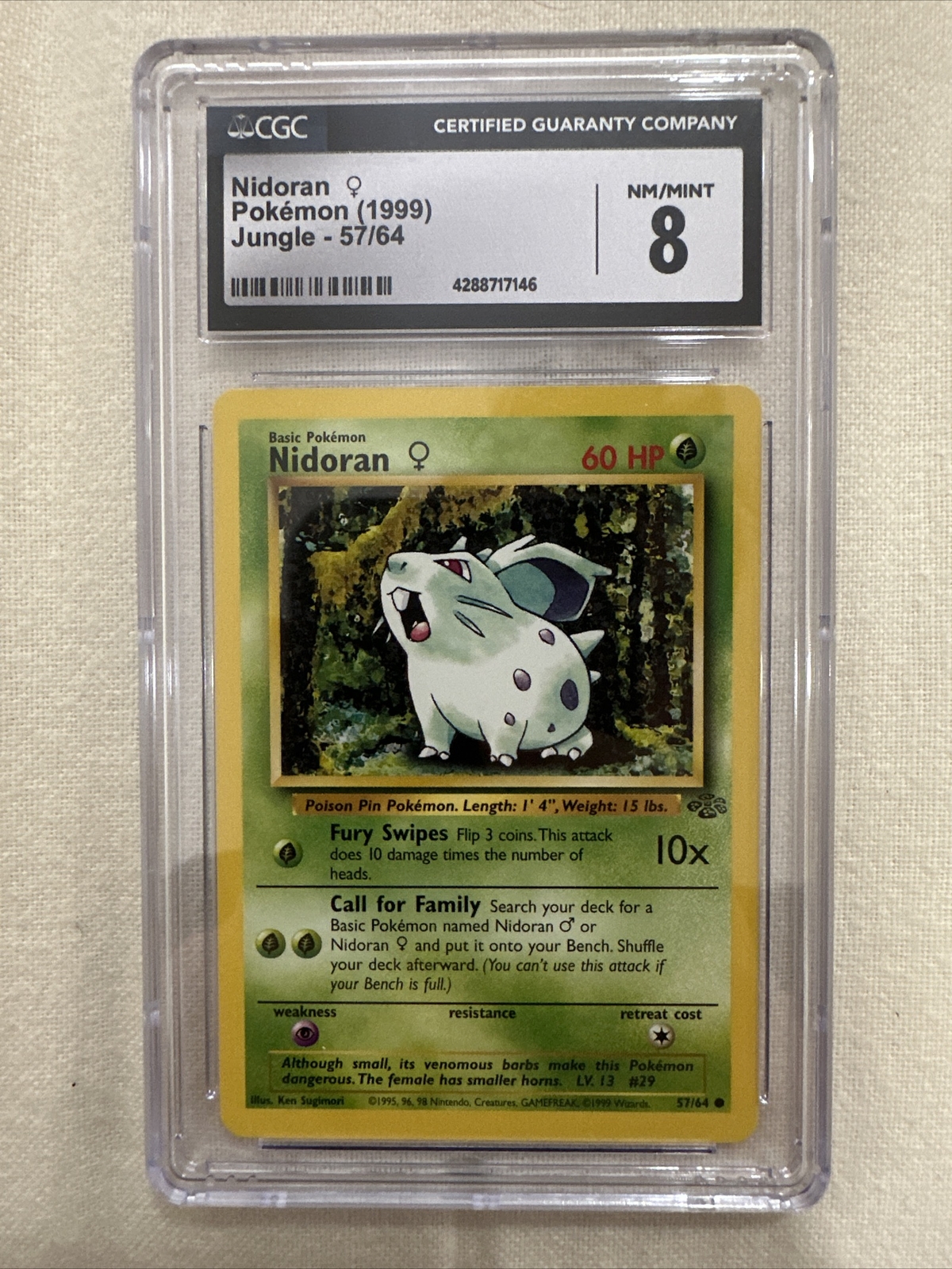 CGC 8 Nidoran Pokemon Card 57/64 Jungle Graded 1999 | eBay