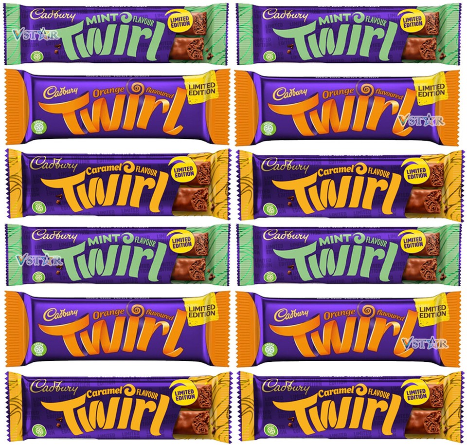 Cadbury Twirl Mint, Caramel, Orange Limited Edition Chocolate Bar 43g ...