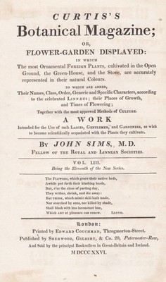 Titelblatt Titel title page Botanical Magazine Botany Vol. LIII Curtis ...