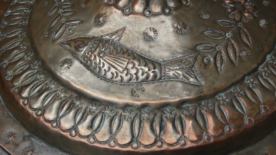 ANTIQUE 19C TINNED COPPER COVERED FISH SERVING PLATTER HAND CRAFTED ...