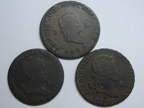 SPAIN 1820 1830 1845 FERDINAND VII 8 MARAVEDI ISABEL II LOT SPANISH ...