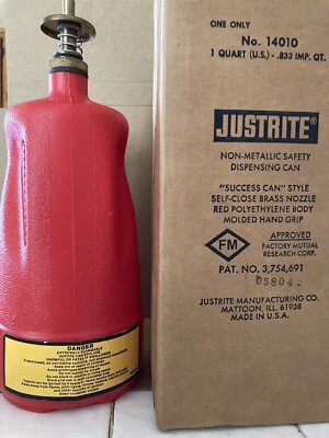 Justrite 14010 Liquid / Gas Dispensing Can 1 Quart Polyethylene Red ...