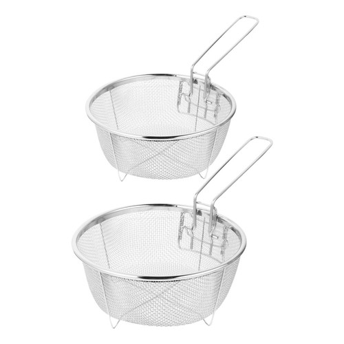 2 Pcs Deep Fryer Basket Round Wire French Snack Stainless Steel Baskets ...