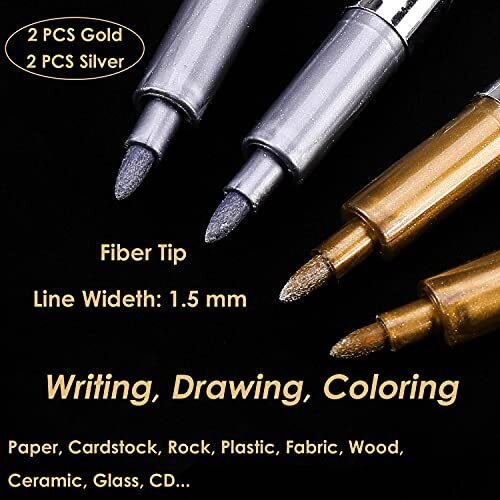 Premium Metallic Markers Pens - Silver and Gold Paint Pens for Black ...