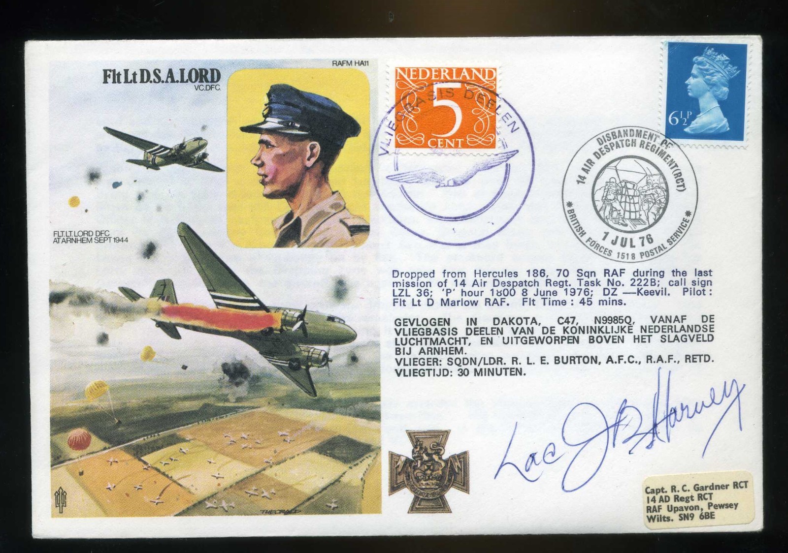 1976 DSA Lord RAF Cover Signed J Harvey Canadian 435 Sqn World War 2 ...