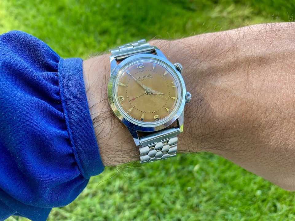 BEAUTIFUL Vintage Benrus Wrist Alarm Mechanical Mens Watch RUNS WELL ...