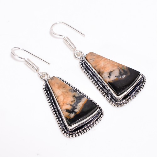 Palm Root Agate Vintage Handmade Jewelry .925 Silver Plated Earrings 2 ...