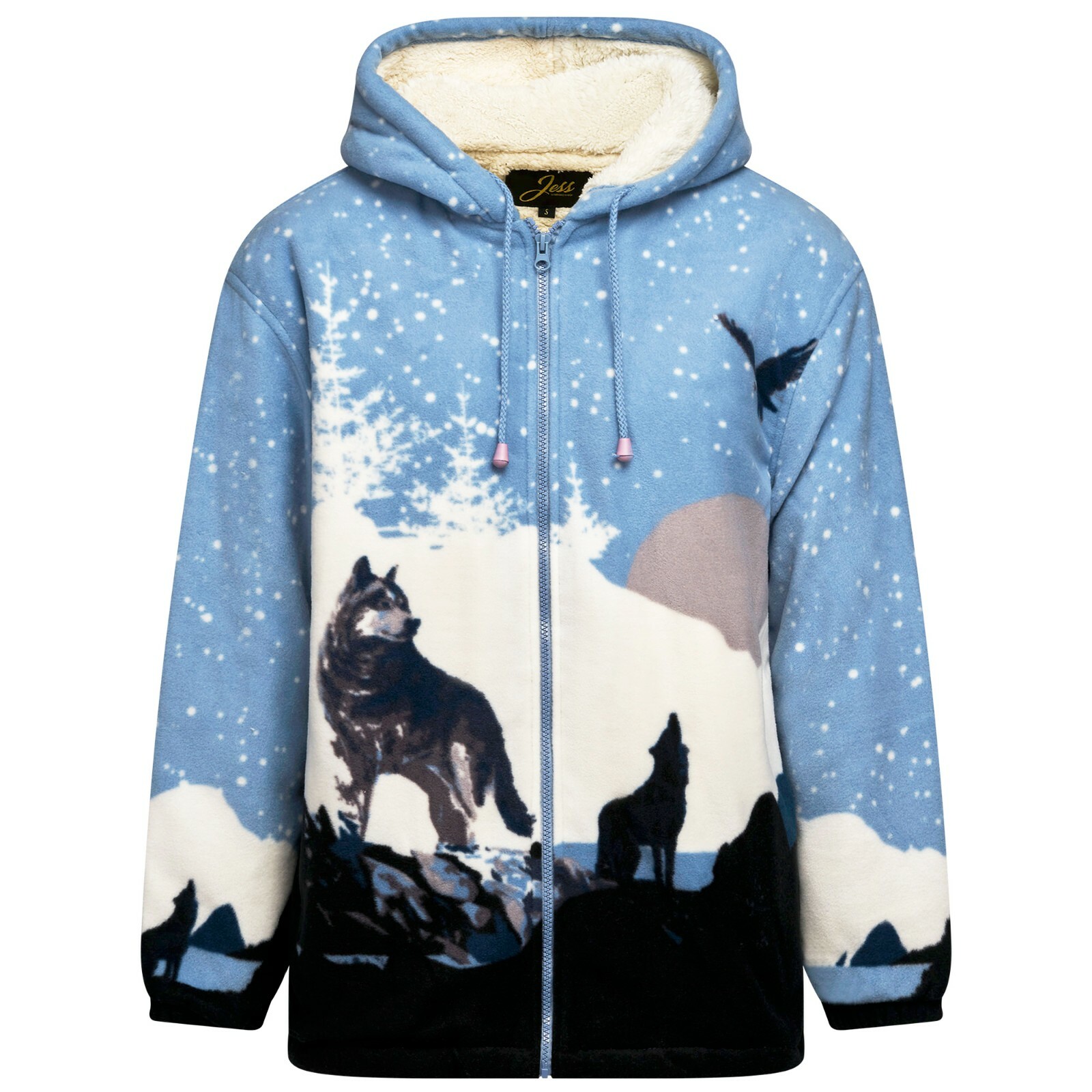 Ladies or Men's Animal Print Hooded Fur-Lined Fleece Hoodie Jacket/Coat ...