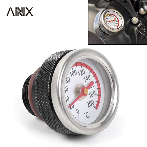 Black M20x1.5 Motorcycle Oil Temp Temperature Gauge Filler Cap 0-200 ...