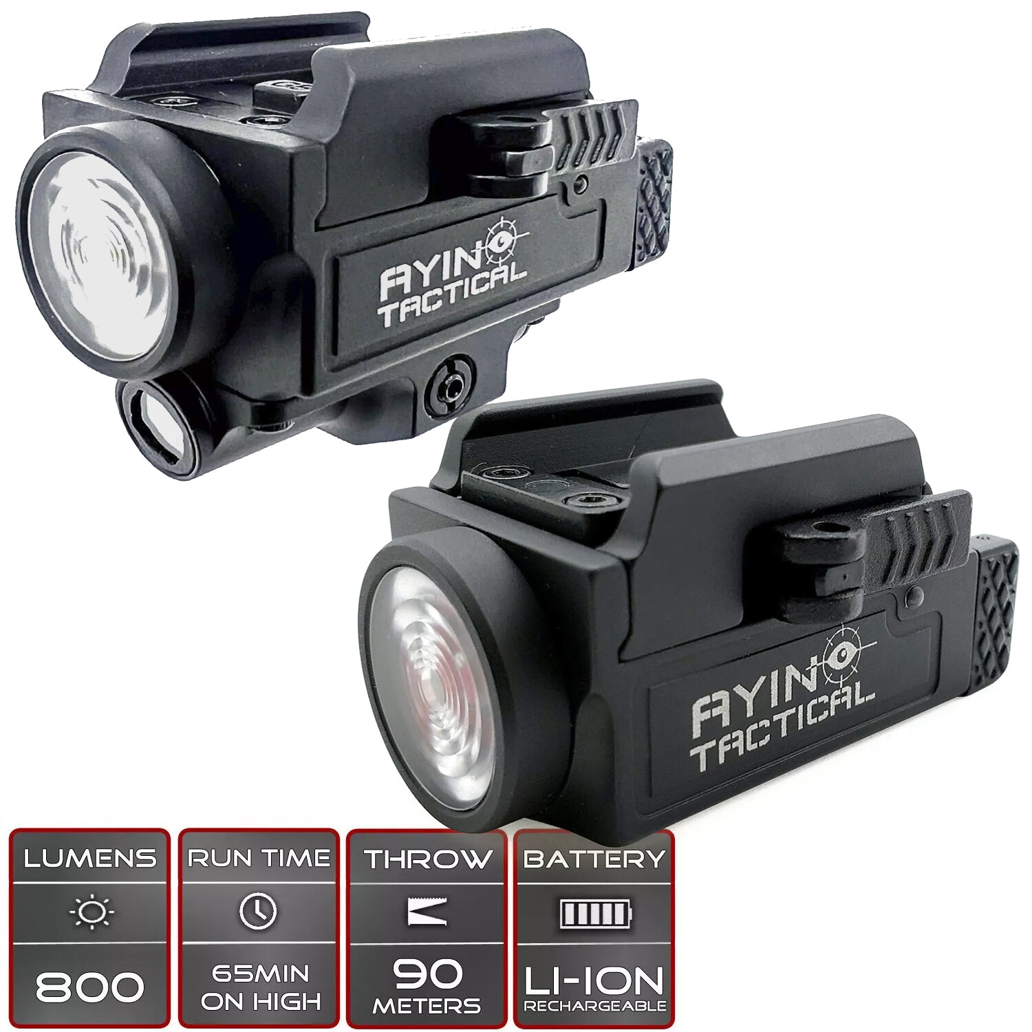 800 Lumen LED Gun Light, Rechargeable, Quick Detach Mount, Ayin Pistol ...