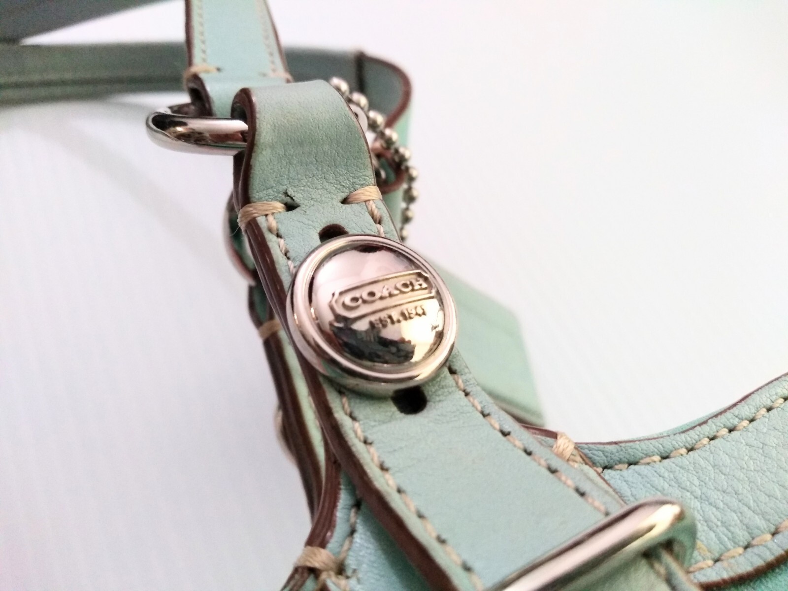 COACH Gallery F16565 Leather Pleated Shoulder Bag Aqua Mint Blue Green ...