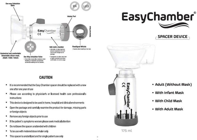 Easychamber Spacer Device With Child Mask - 175ml for sale online | eBay