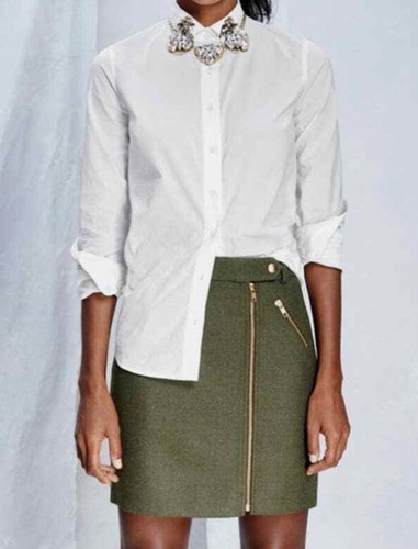 J.Crew Army Green Wool Motorcycle Mini Skirt 03339 front zip Skirt Gold ...