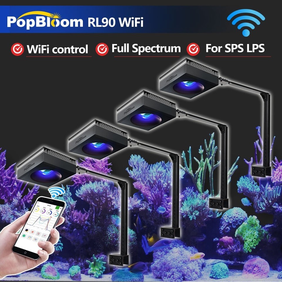 4PCS PopBloom RL90 WiFi LED Aquarium Light 72" For Coral Reef Grow Fish Tank 180 | eBay