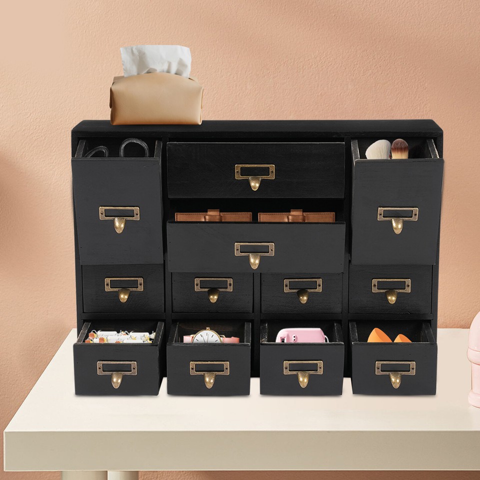 Desk Organizer with 12 Drawers Wooden Desktop Storage Cabinet Storage ...