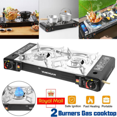 Portable Double 2 Burner Gas Stove Camping Butane Cooker Barbecue Gas ...