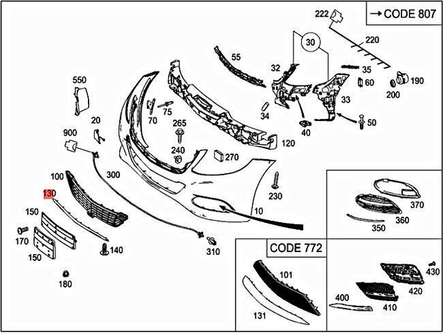 MERCEDES Mercedes-Benz OEM Front Bumper Grille Grill-center Molding ...