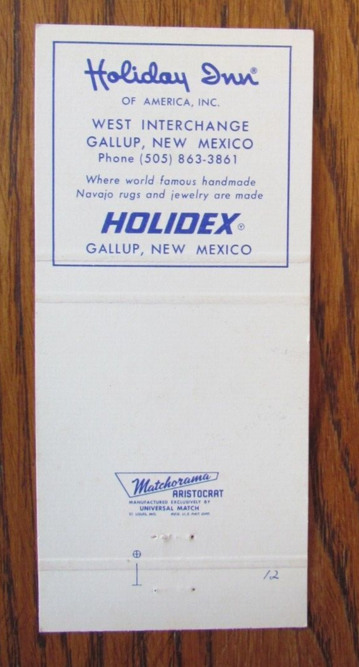 GALLUP, NEW MEXICO MATCHBOOK COVER: HOLIDEX HOLIDAY INN EMPTY ...