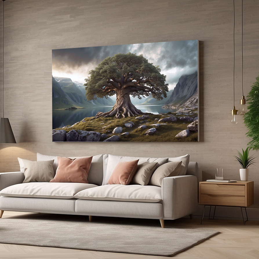 Wikinger Wandbild: Nordischer Weltenbaum Yggdrasil auf Leinwand oder ...