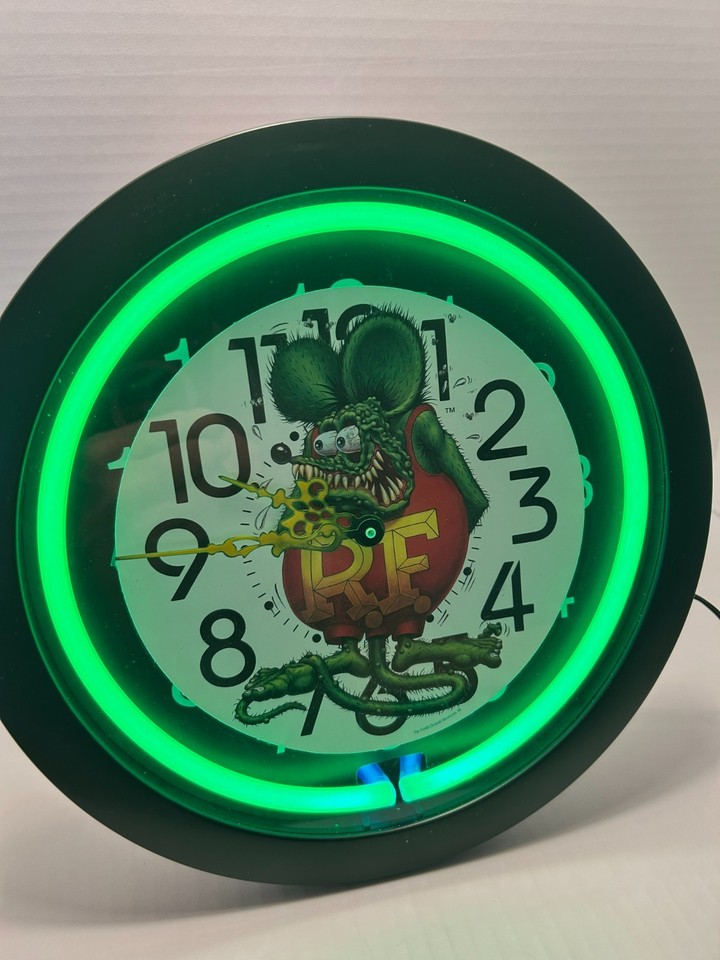 Rat Fink Green Single Neon Vintage 11" Wall Clock for Garage, Bar, man ...