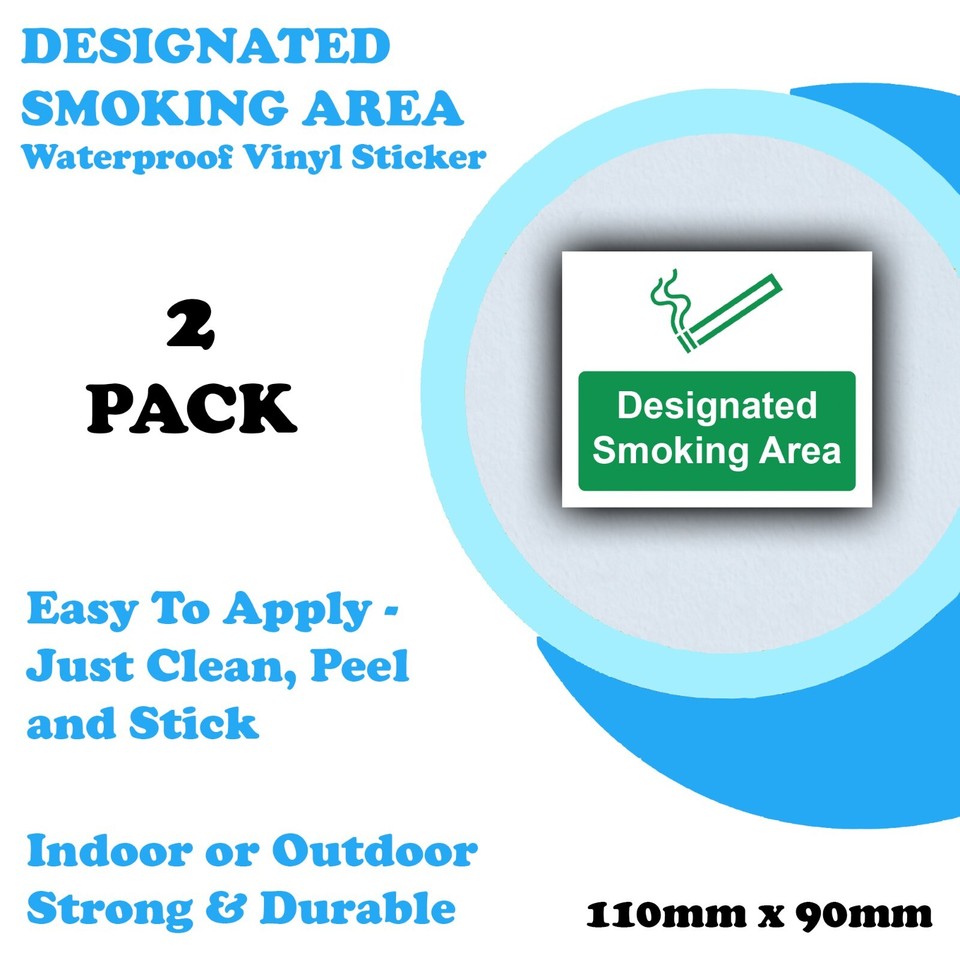 2-Pack Designated Smoking Area Sticker- Waterproof Vinyl Stickers 90mm ...