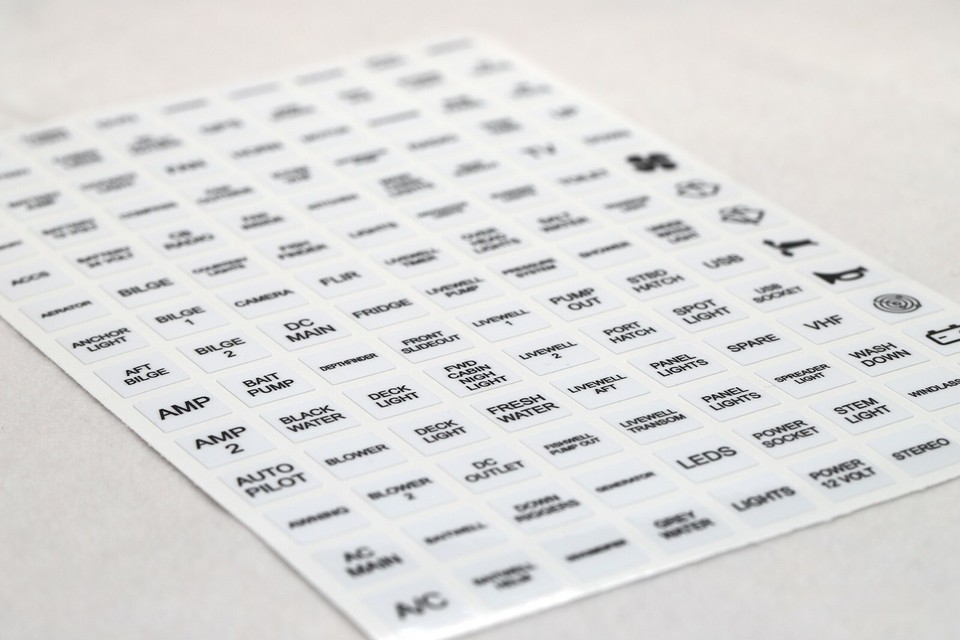 126 White Black Boat Marine Dash Panel Switch Gauge Label Sticker Decal ...