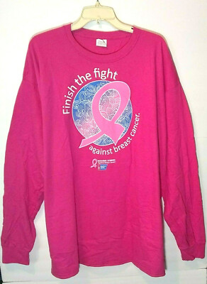 Long Sleeve Pink Cotton T-Shirt - FINISH THE FIGHT AGAINST BREAST ...