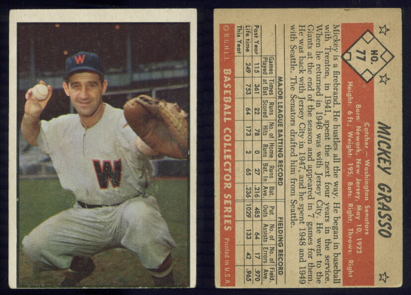 (67448) 1953 Bowman Color 77 Mickey Grasso Senators-VG | eBay