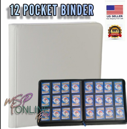 12 Pocket WHITE Trading Card BINDER Album Zipper Side Loading 480 ...