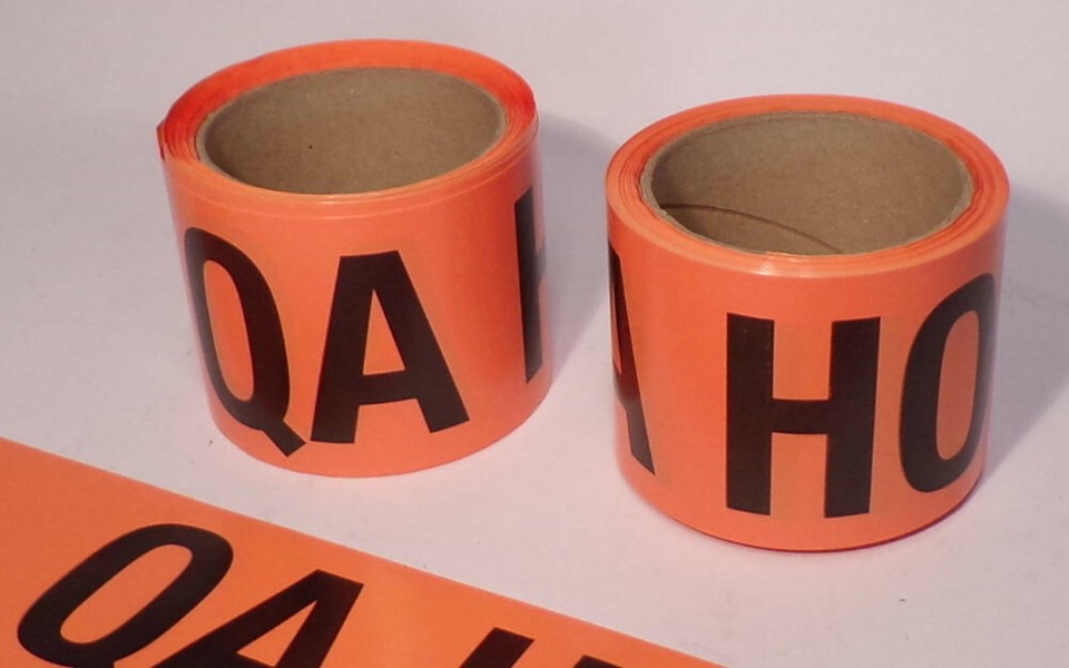 QA HOLD non-adhesive tape - label, segregate, cordon - quality control ...