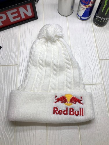 Red Bull knit hat Beanie athlete only White rare NEW | eBay