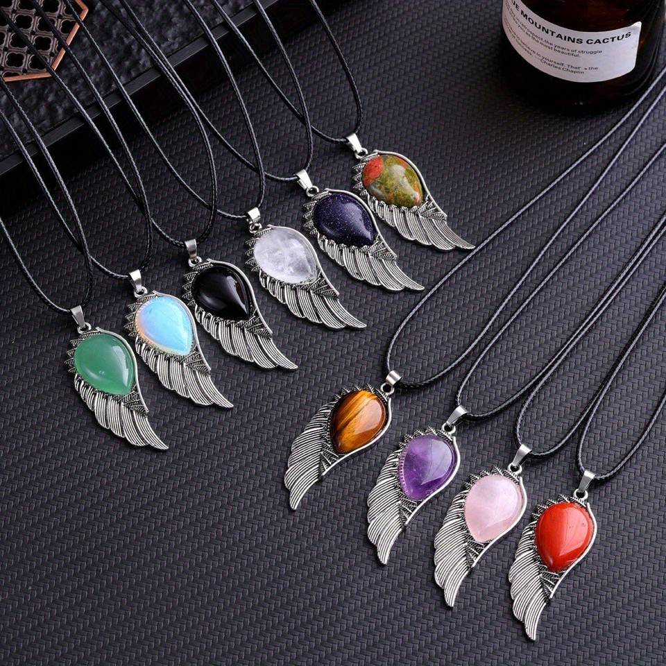 Rose Quartz Gems Angel Wing Crystal Necklace Magic Reiki Healing Amulet ...