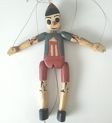 Vintage Folk Art Pinocchio Marionette Puppet 15.5" Puppet 21.75" w ...