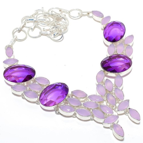 Bi-Color Tourmaline, Chalcedony 925 Sterling Silver Jewelry Necklace 18 ...