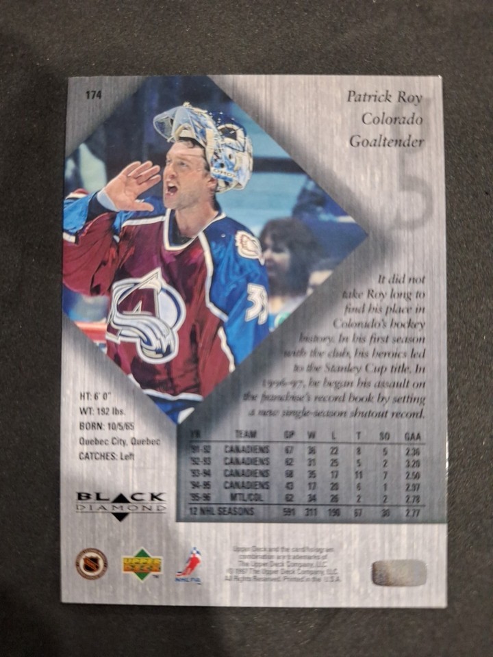 1996-97 Upper Deck Black Diamond Triple Diamond #174 Patrick Roy SP ...